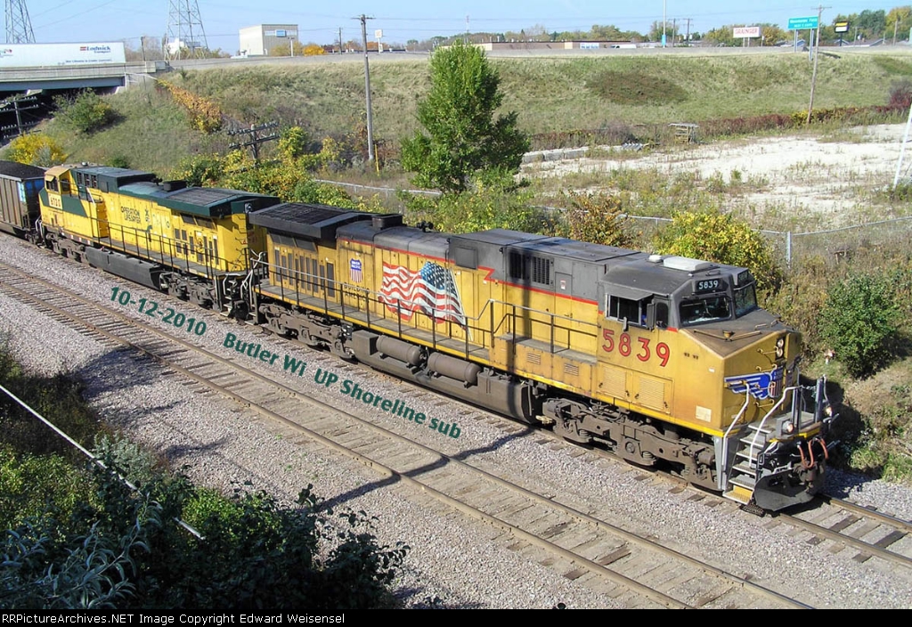 Sheboygan coal has Up 5839 Ac44 and former CNW Ac44CW pullin', with Dpu UP 5745.